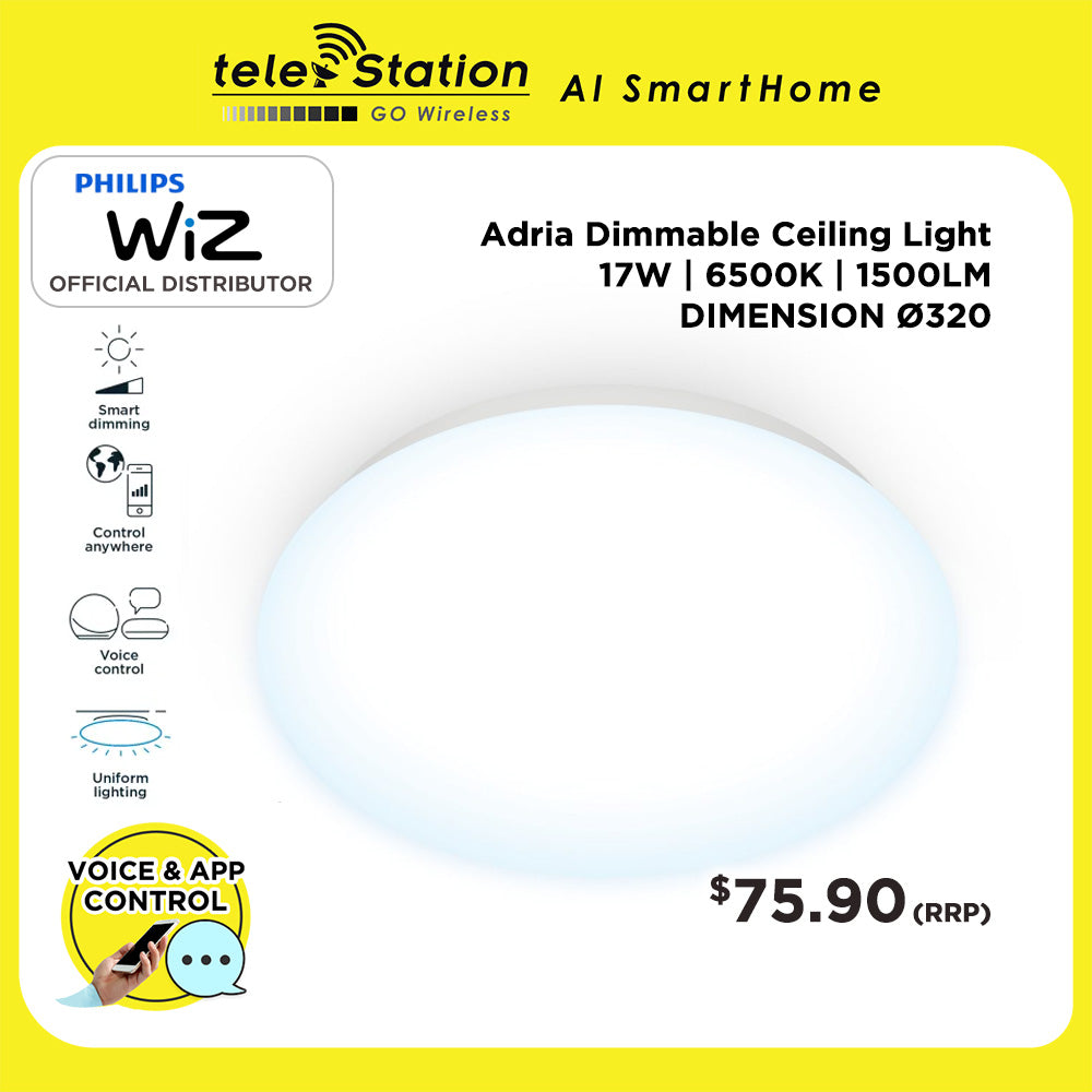 Philips WIZ Adria Dimmable Ceiling Light 17W 65K – Telestation AI SmartHome