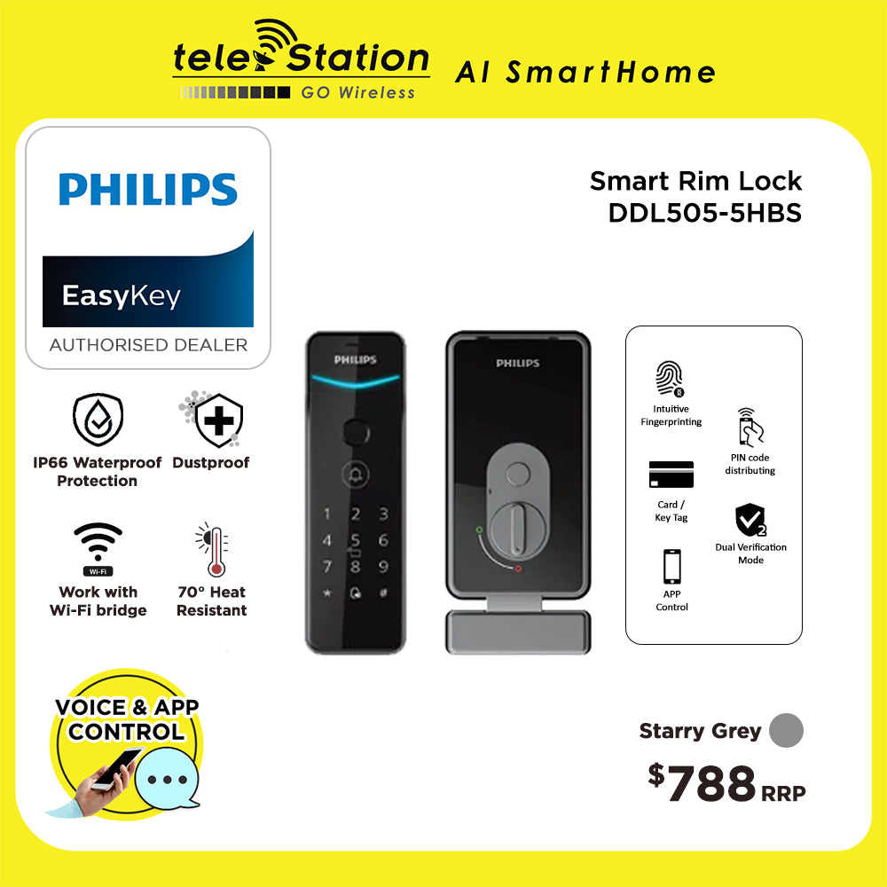 Philips Smart Rim Lock 505-5HBS – Telestation AI SmartHome
