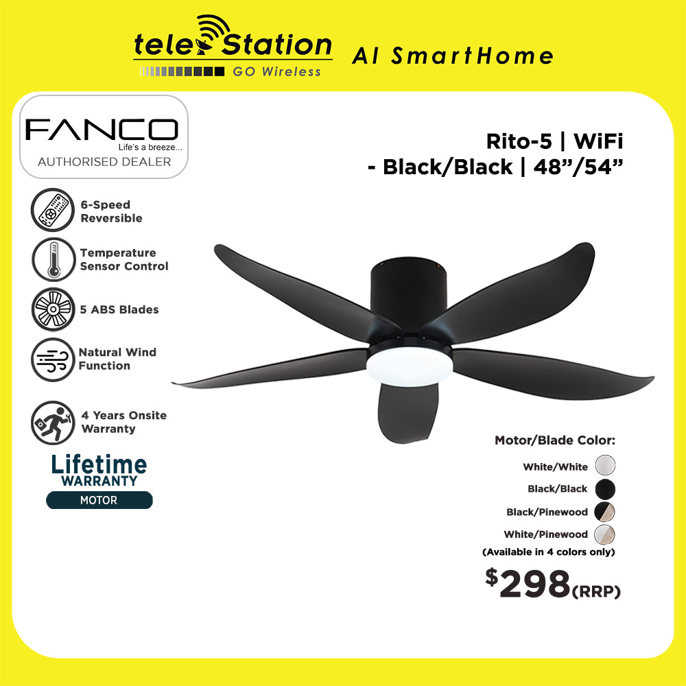 Fanco RITO 5 Ceiling Fan with Light (WiFi or non-WiFi) – Telestation AI ...