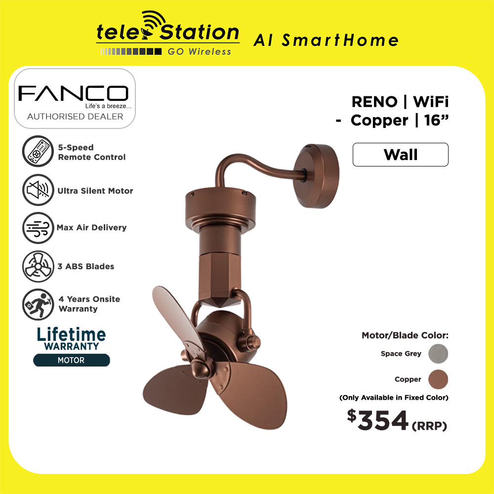 Fanco RENO Wall / Ceiling Fan (WiFi or non-WiFi) – Telestation AI SmartHome
